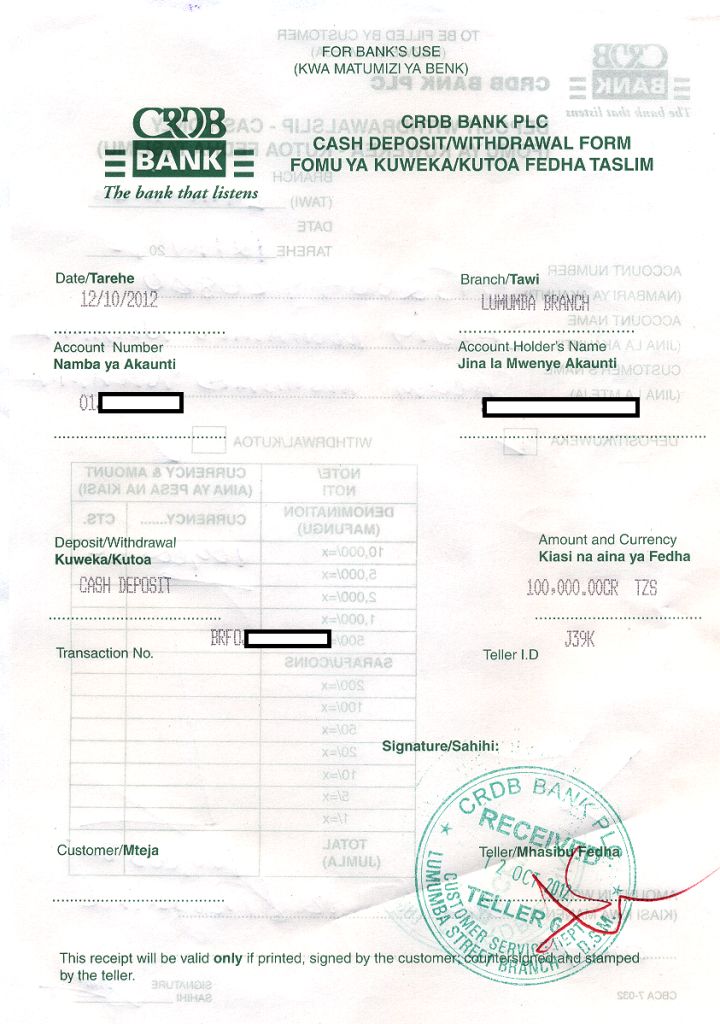 stamped payment slip