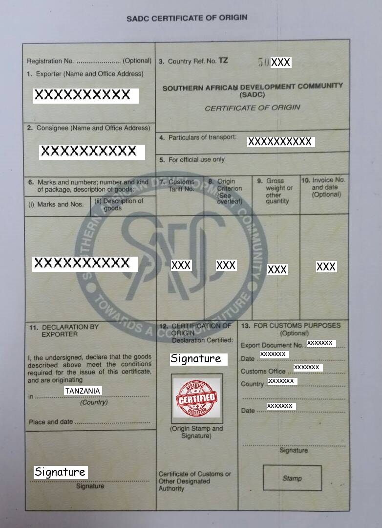 sadc certificate of origin